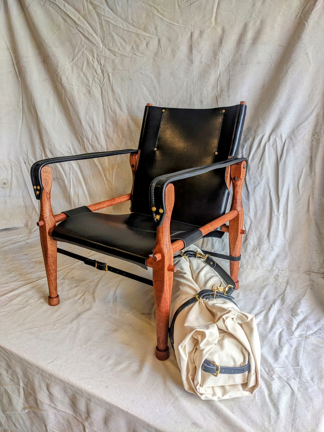 Roorkee Chair in Black Leather and Mahogany - Etsy
