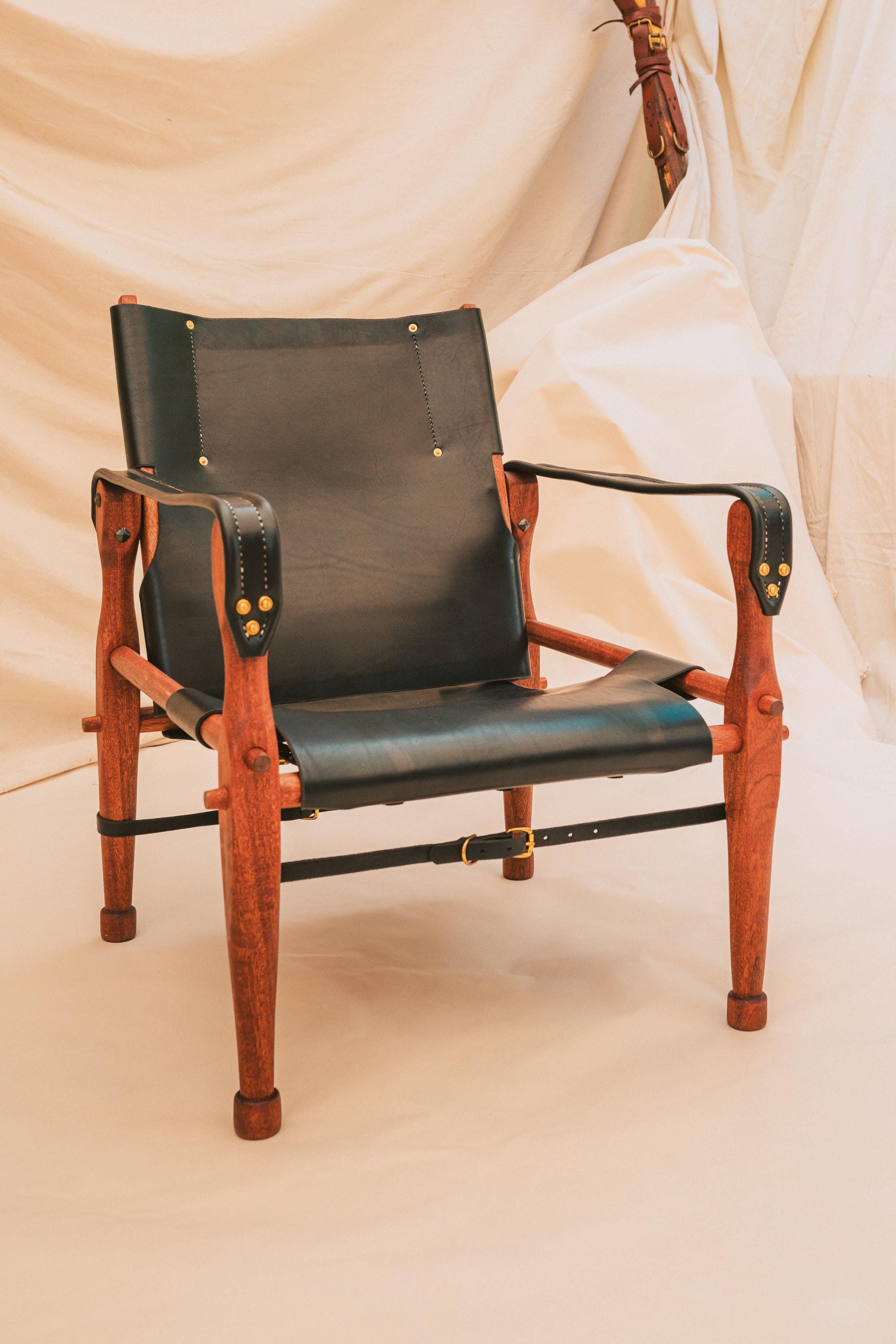 Roorkee Chair in Black Leather and Mahogany - Etsy