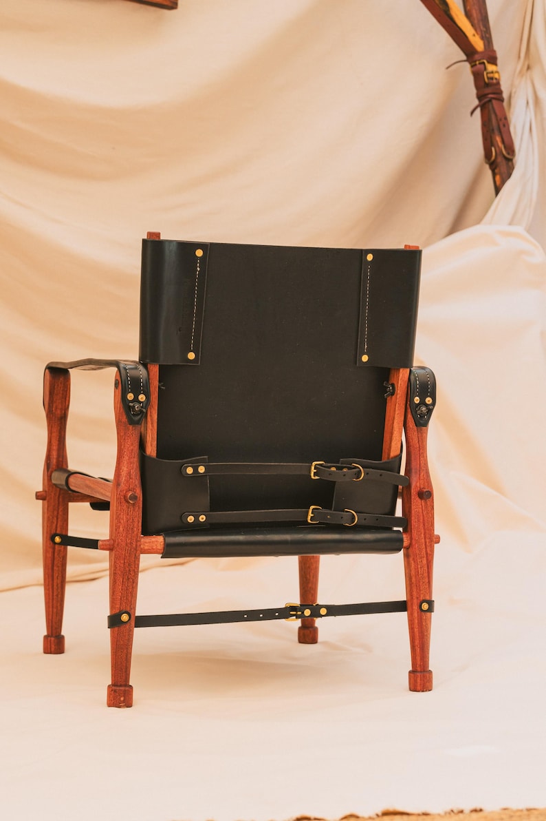 Roorkee Chair in Black Leather and Mahogany - Etsy