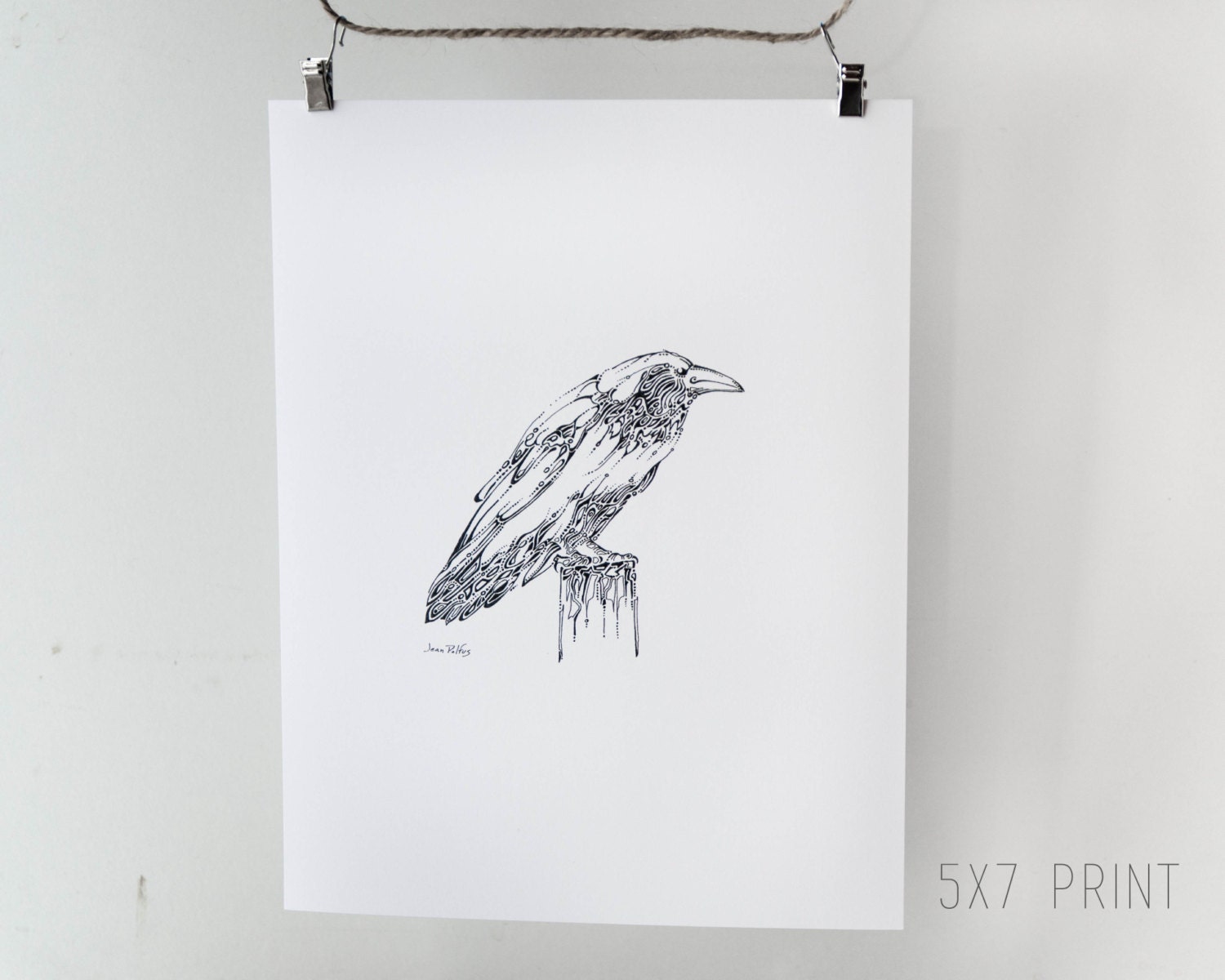 Raven Drawing, Wildlife Artwork, Raven Illustration, Wall Art, Nature ...