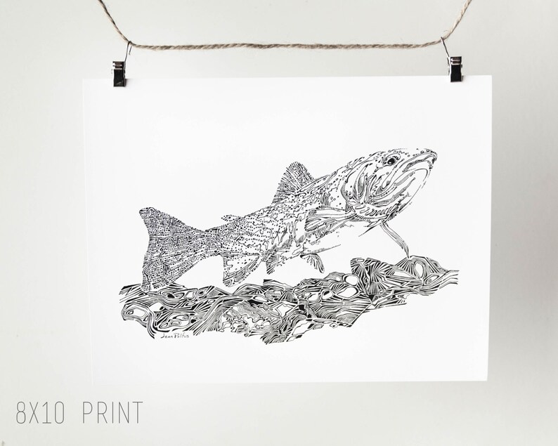 Westslope Cutthroat Trout Drawing, Original Illustration, Animal ...