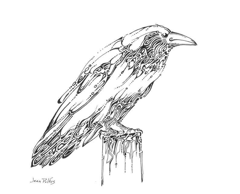 Raven Drawing, Wildlife Artwork, Raven Illustration, Wall Art, Nature ...