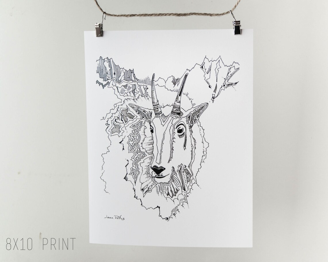 Mountain Goat Drawing, Mt Goat, Wildlife Artwork, Fine Art Print, Wild ...