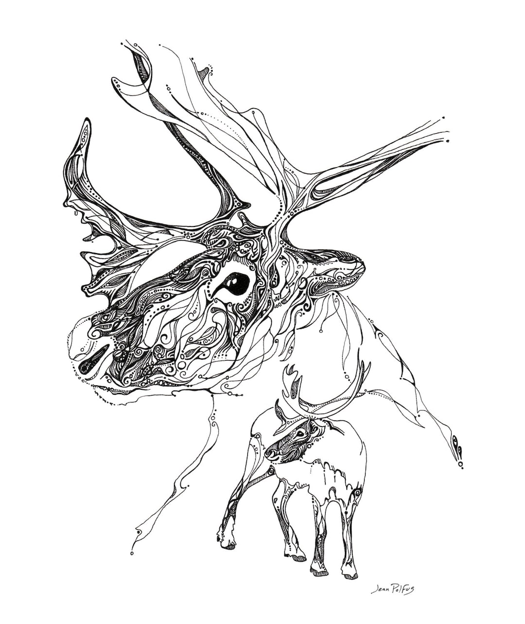 Caribou Spirit Drawing, Caribou Illustration, Line Drawing ...