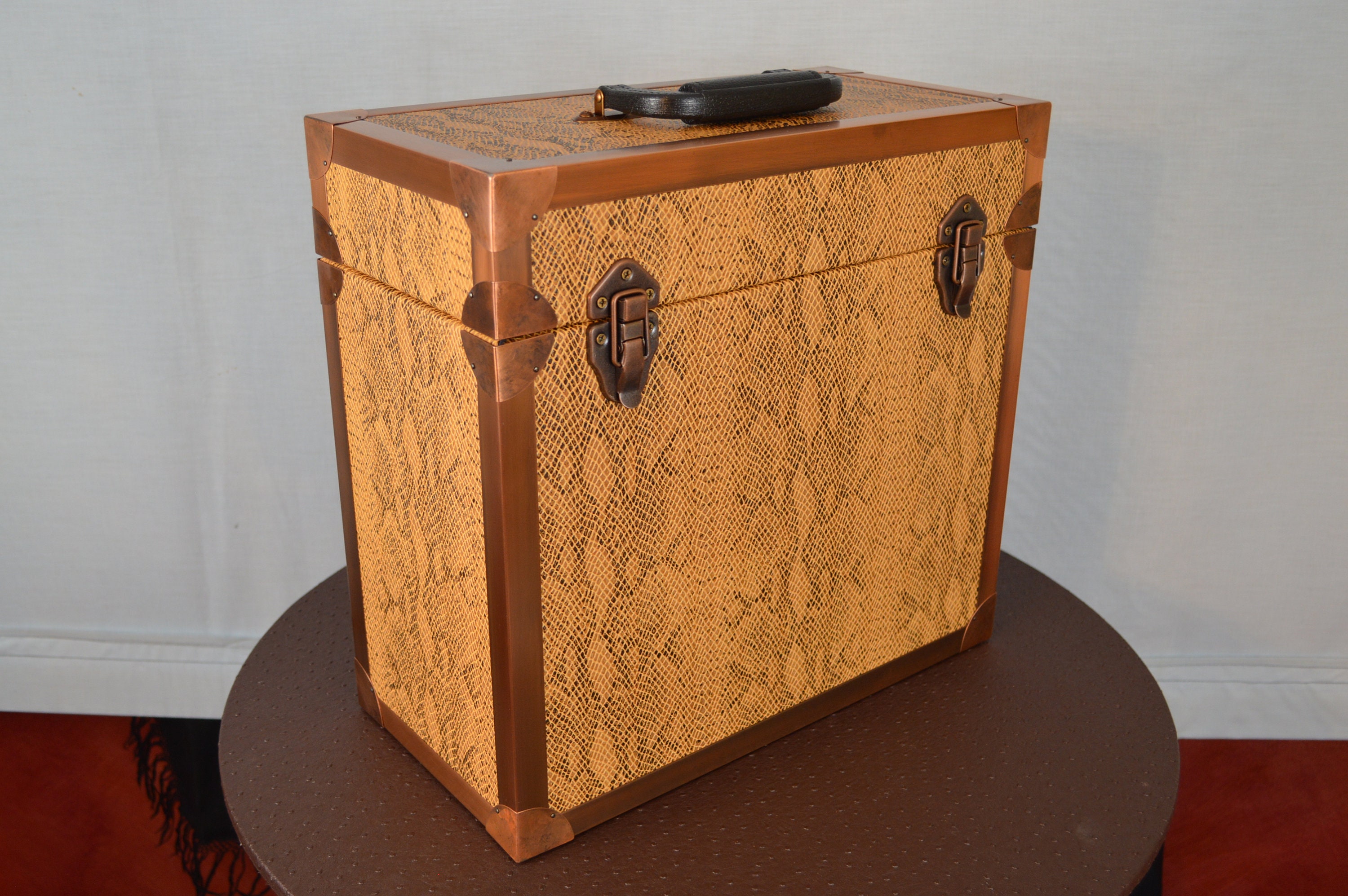 LP Record Storage, Solid Wood Carry Case With Snakeskin Leather and ...
