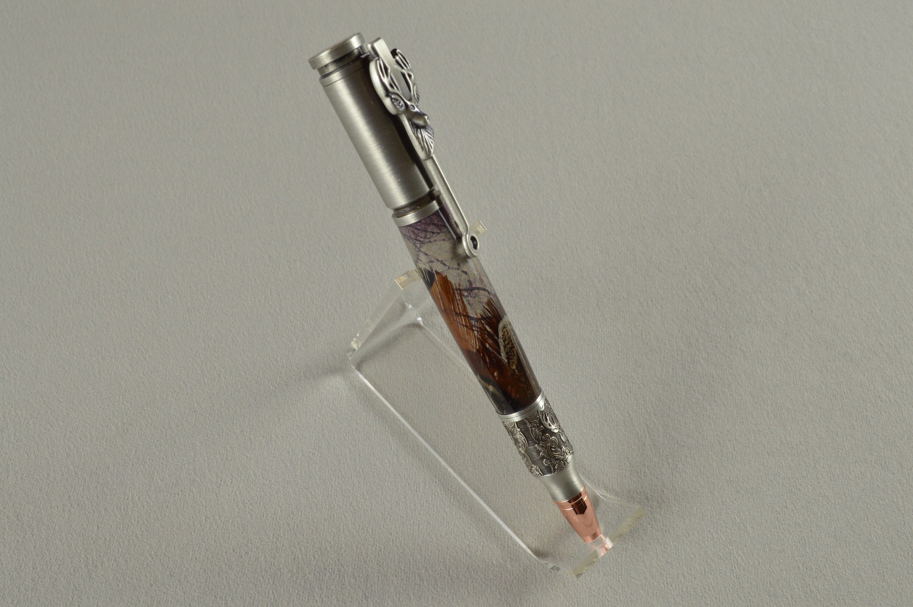 Deer Hunter Pheasant Feather Pen, Bolt Action Pewter Ballpoint, #0230 ...