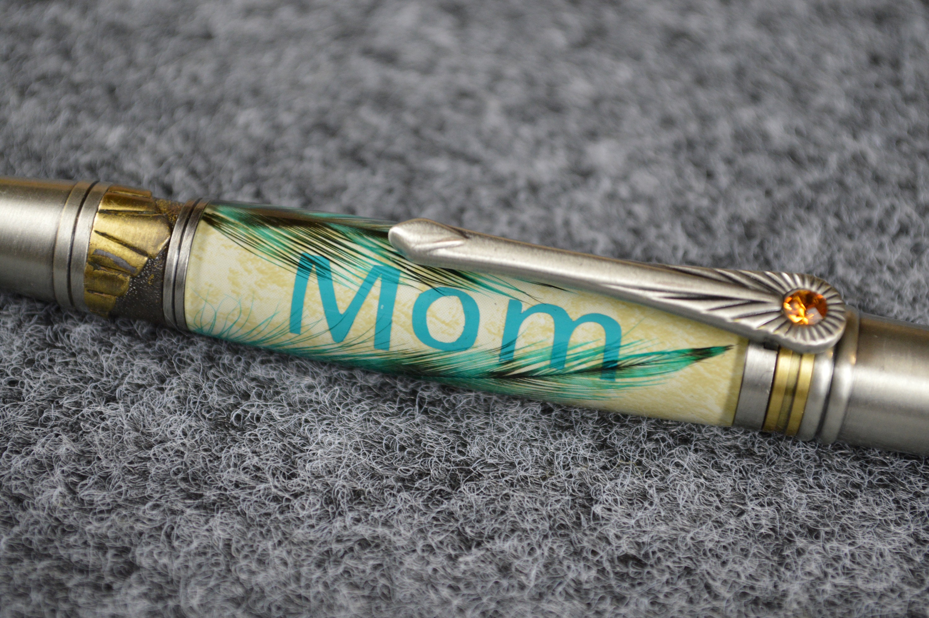 Turquoise Lettered Feather Pen That Says Mom 094 - Etsy
