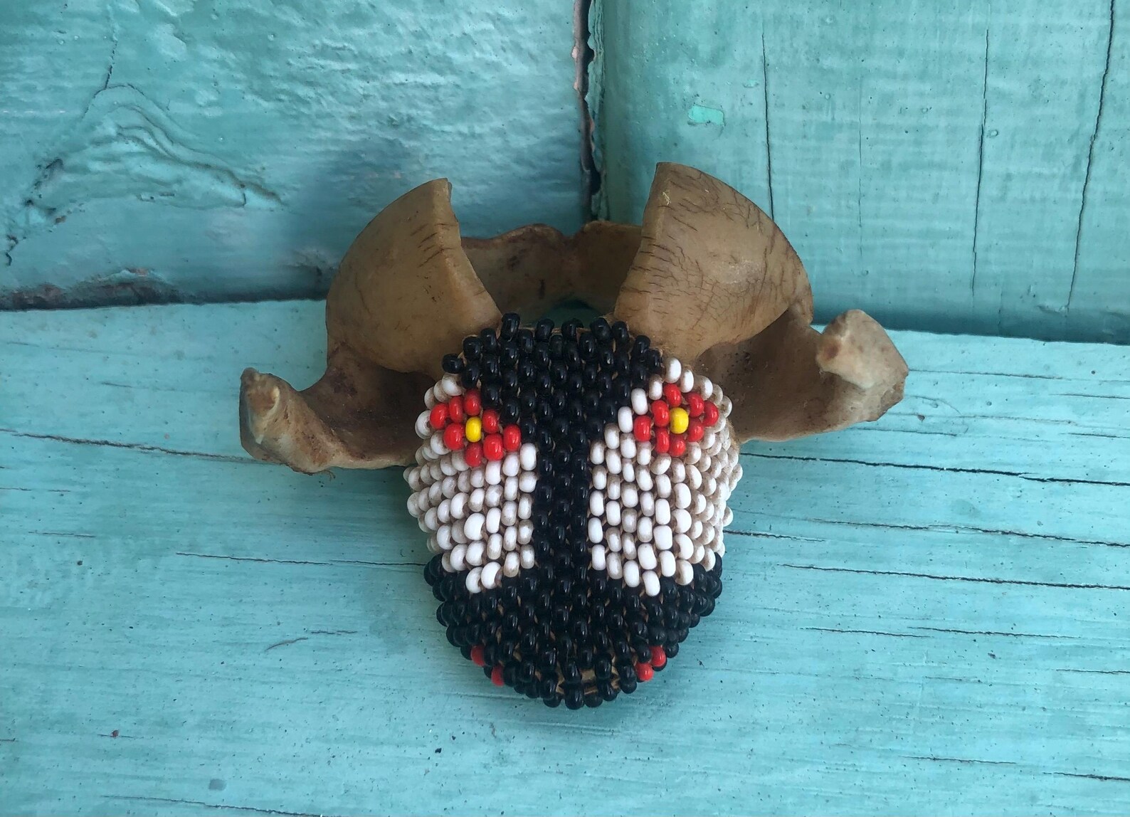 Very Cool Vintage Zuni/native Handmade Beaded Skull Bolo/scarf Holder ...
