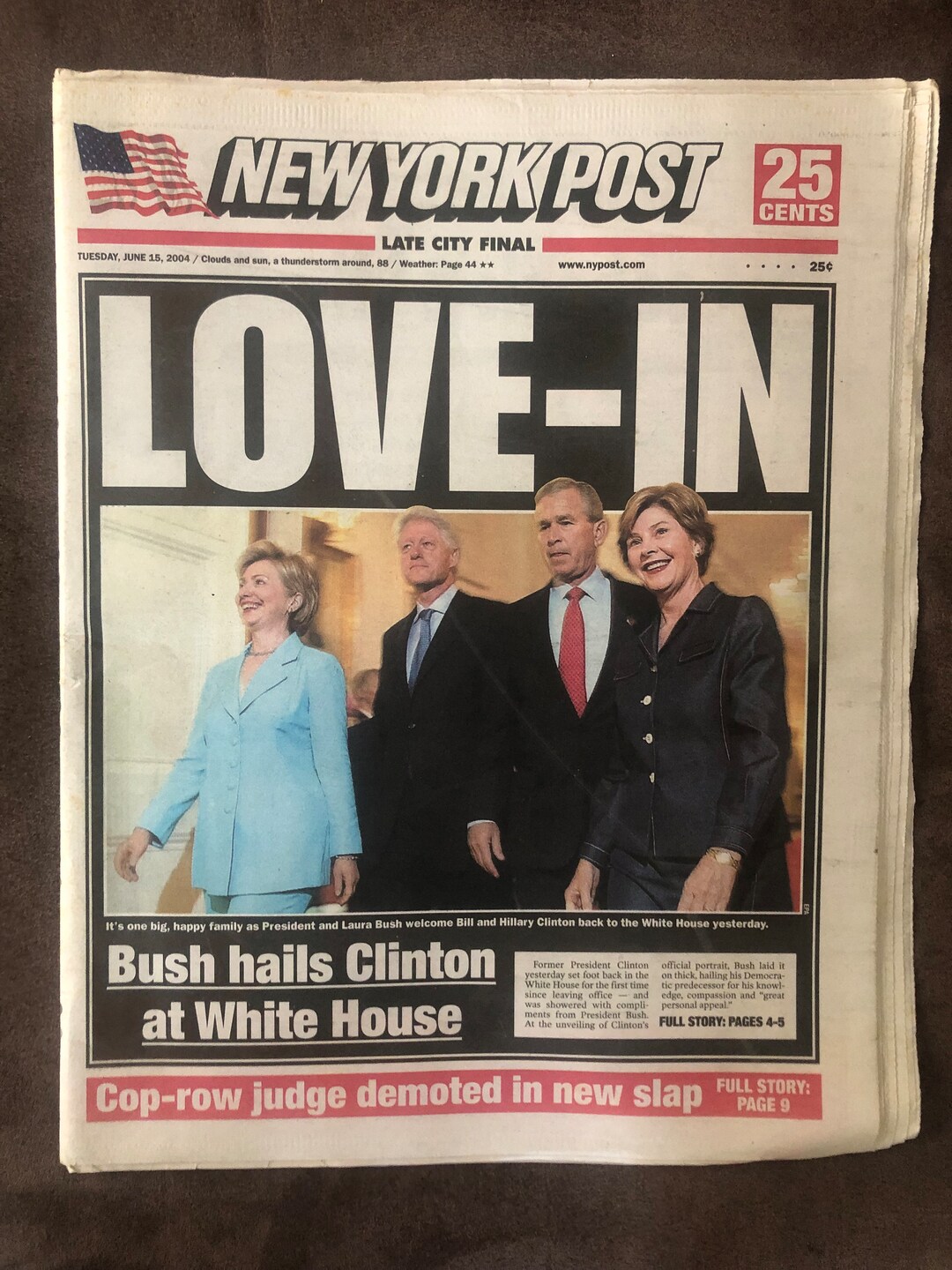 New York Post Newspaper-bush-clinton-shaq-kobe Bryant Jun.15,2004-not ...