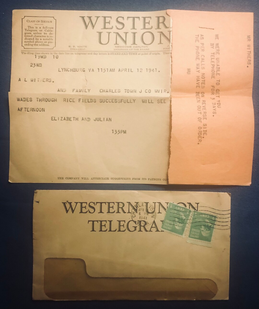 Vintage 1941 Western Union Letter and Envelope With 2 One Cent Stamps ...
