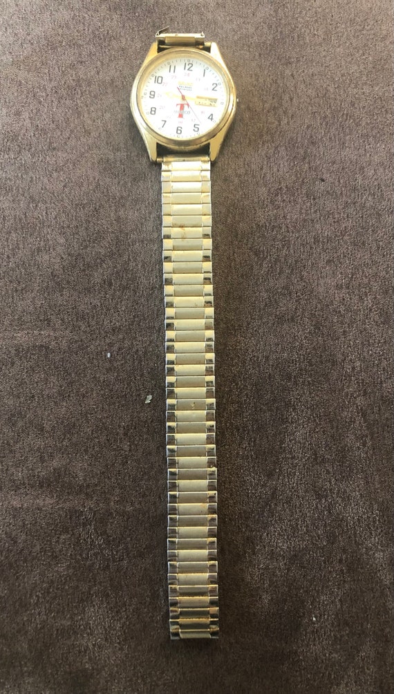 Rare Vintage Ad Seiko Mens Watch Gold Tone Day Date 7… - Gem
