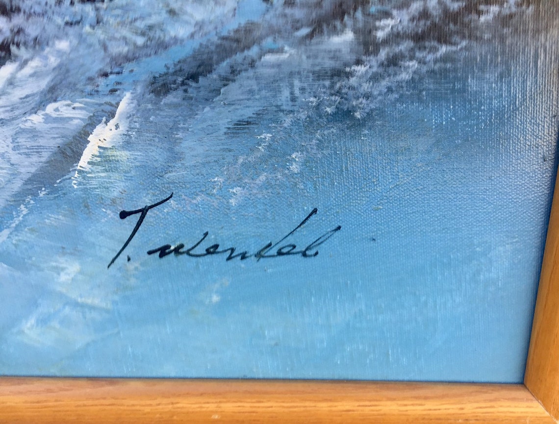 Beautiful Original Vintage Winter Mountain Scenic Oil Painting Signed ...