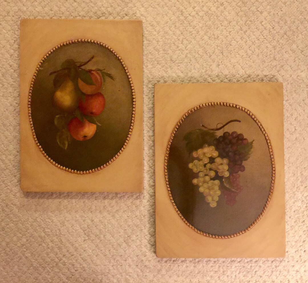 2 Unique Vintage Hand Made Still Life Picture Art on Solid Wood Each 15 ...
