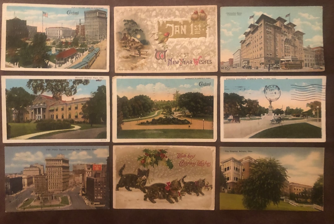 9 Antique Ohio Postcards +2 Christmas Used Postcards 1 & 2 Cent Stamps ...