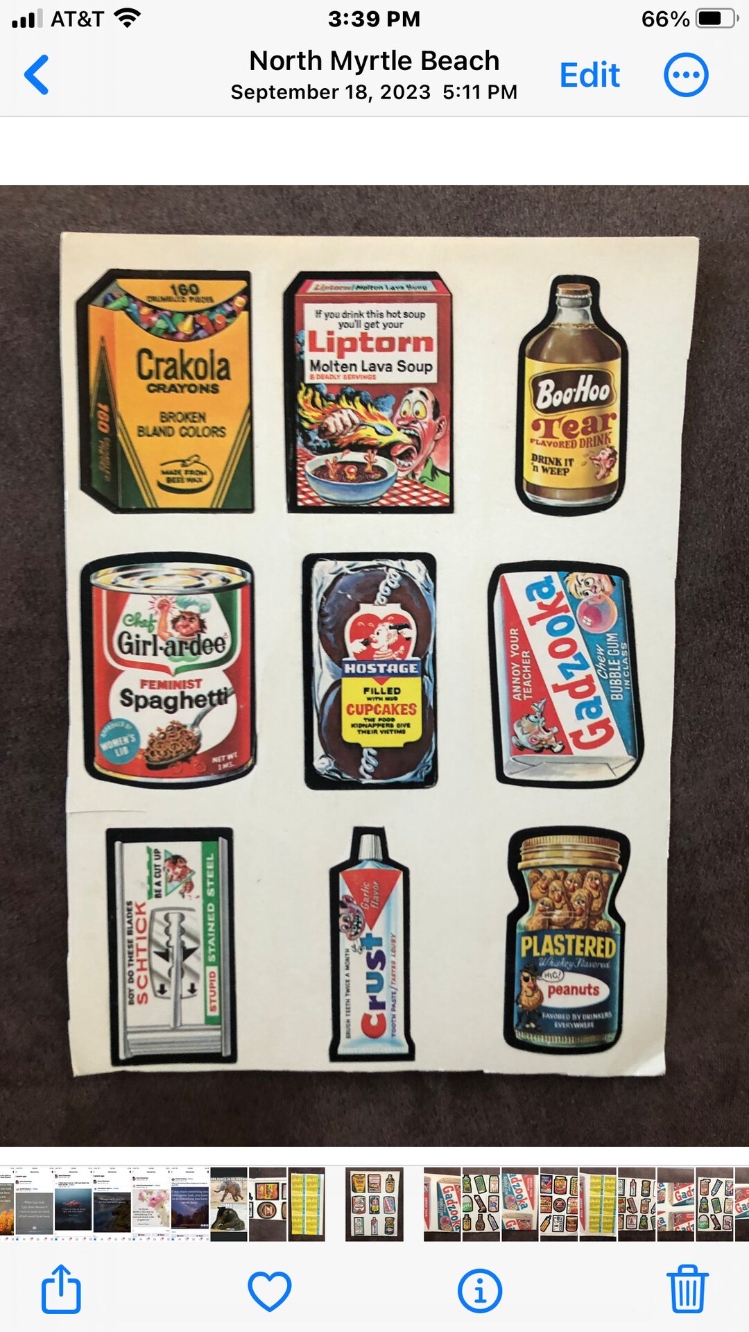 Sheet of 9 Vintage Topps Wacky Pack 1970s Stickers With Gadzooka Back ...