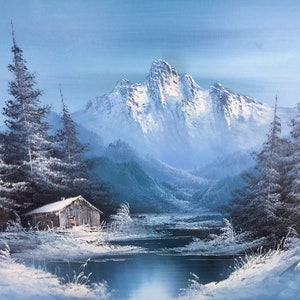 Beautiful Original Vintage Winter Mountain Scenic Oil Painting Signed ...