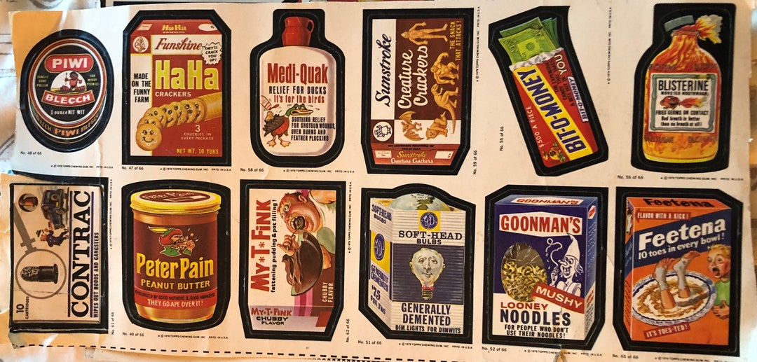 Sheet of 12 Vintage Topps Wacky Pack 1970s Stickers With Bazooka Back ...