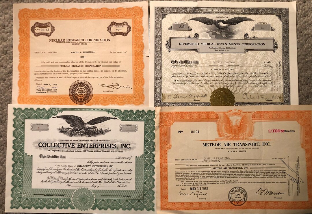 4 Vintage Stock Certificates-rare Nuclear Certificate - Etsy