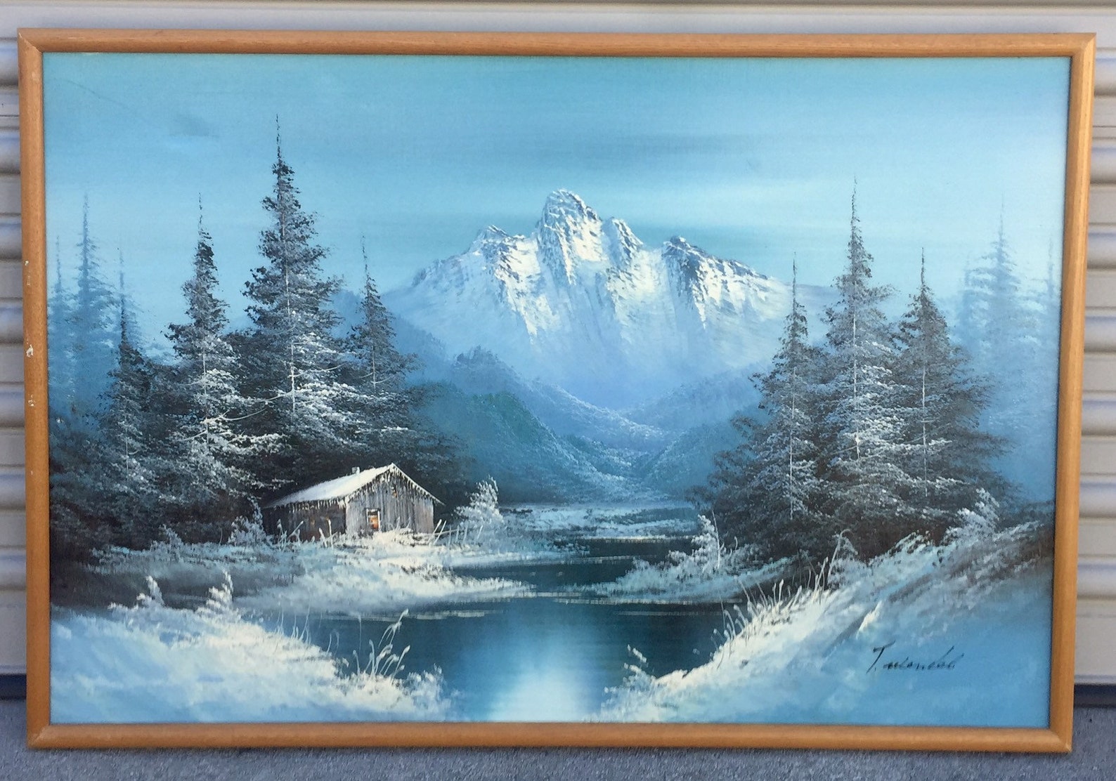Beautiful Original Vintage Winter Mountain Scenic Oil Painting Signed ...