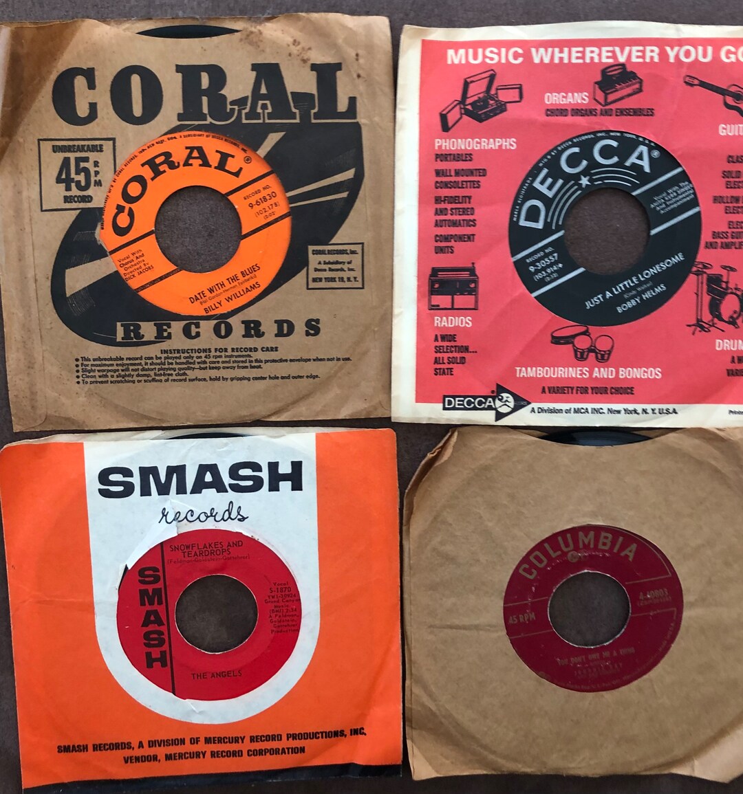4 Vintage Vinyl 45 Records-bobby Helm-billy Williams-angels-johnny Ray ...