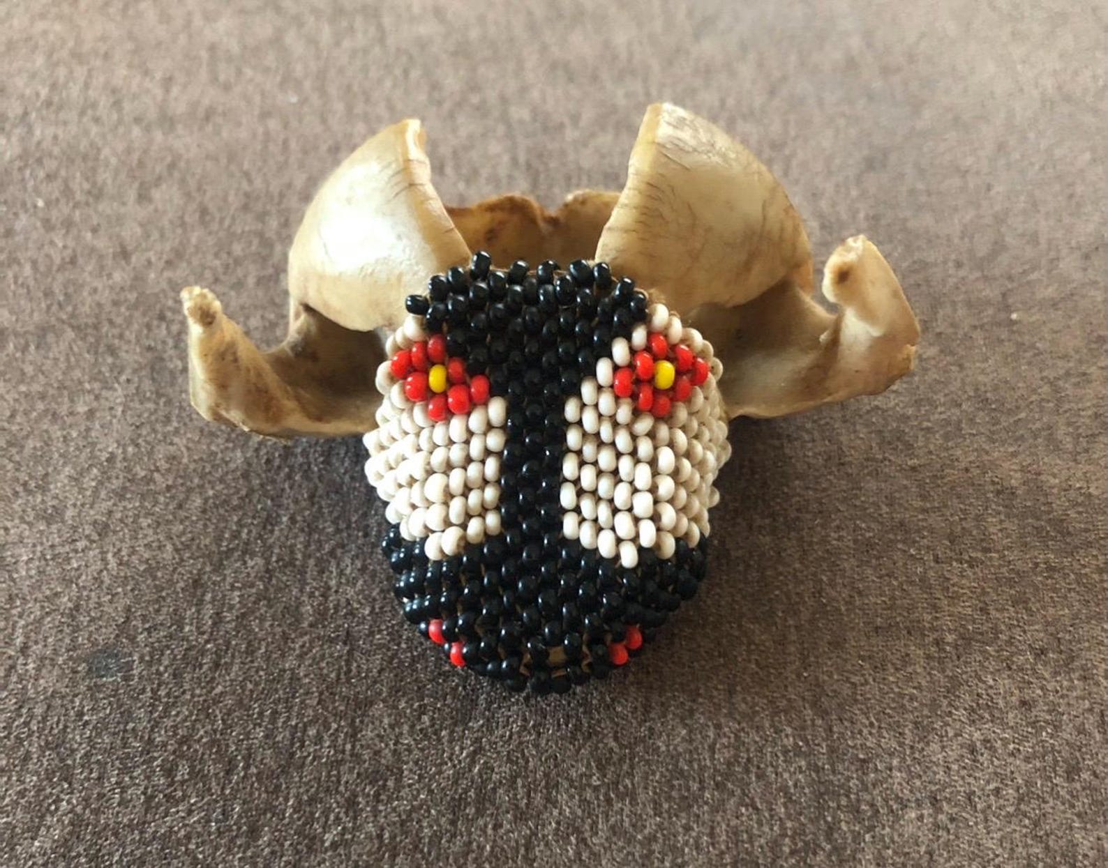 Very Cool Vintage Zuni/native Handmade Beaded Skull Bolo/scarf Holder ...
