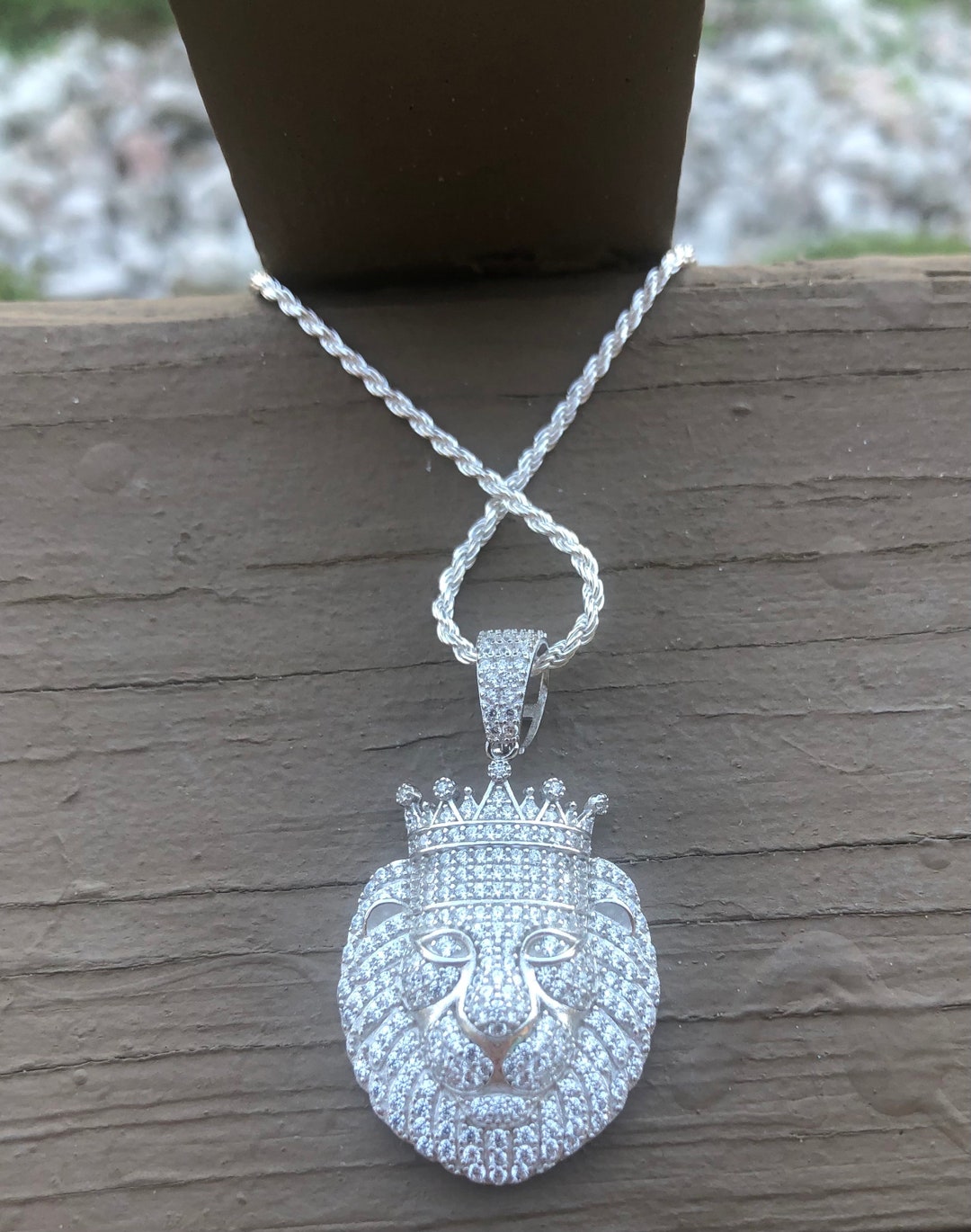 Nice Sterling Silver Sparkling AAA Cz Marked DM 925 Lion Head on 20 ...