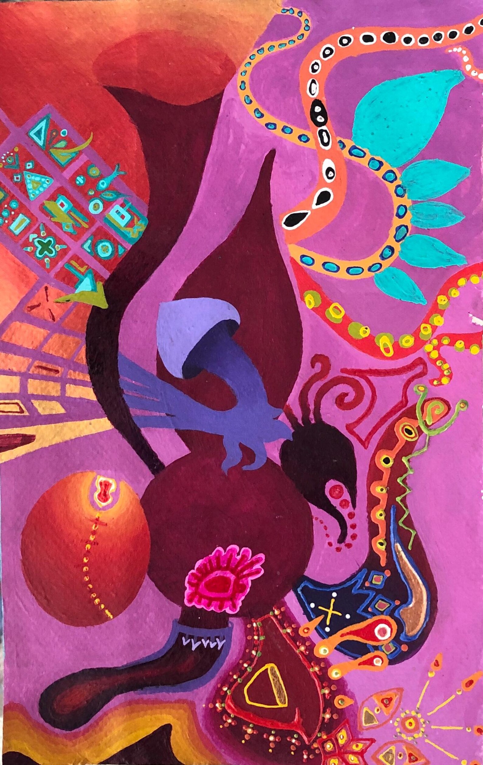 Original Surrealist Small Scale Abstract Painting. Colorful ...
