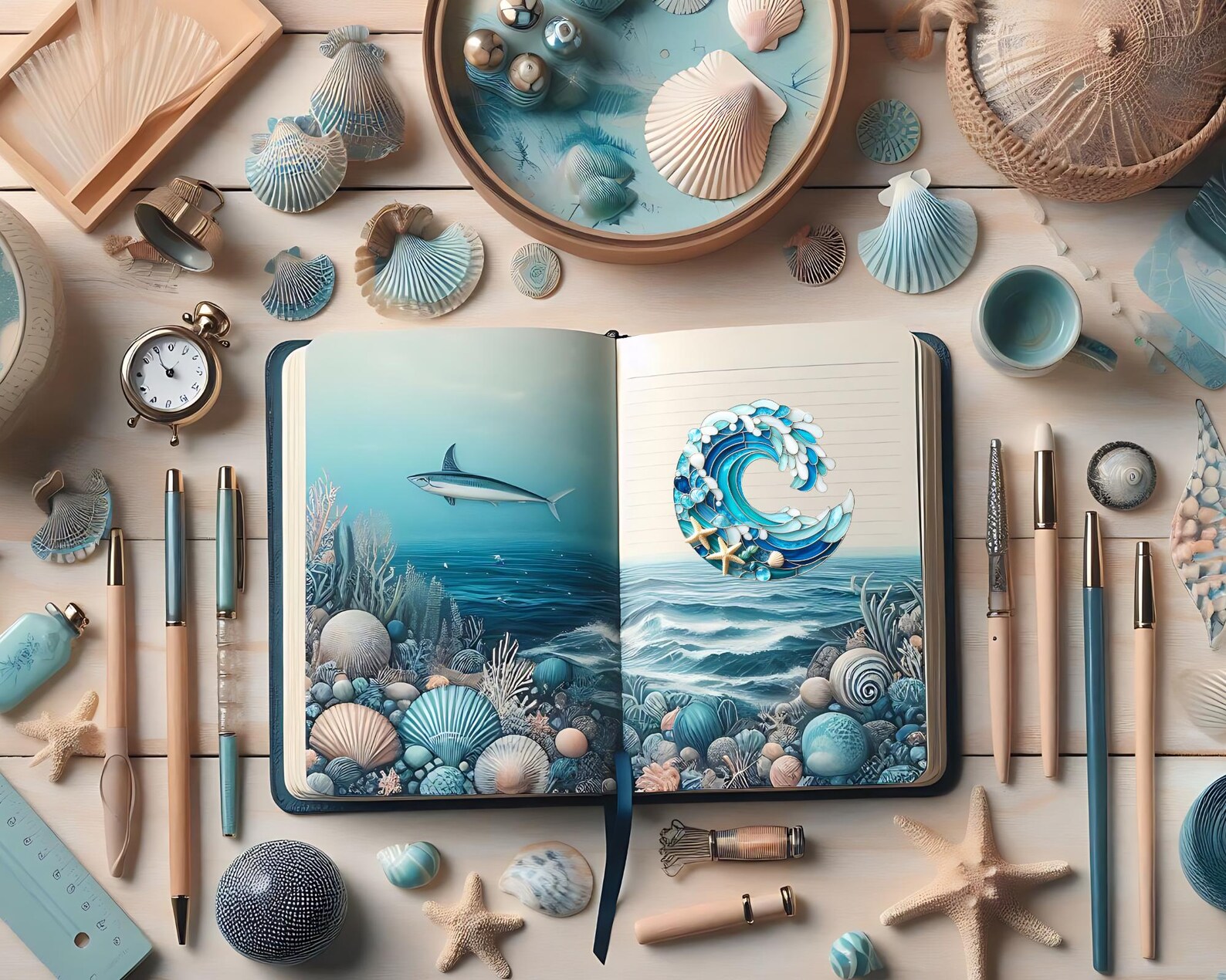 Stained Glass Ocean Wave Suncatcher Sticker Coastal Beach Decor With ...