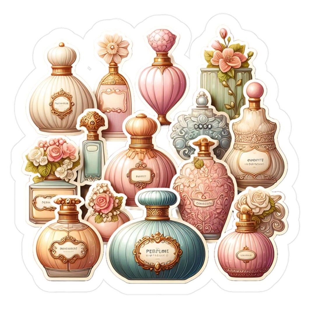Vintage Coquette Perfume Bottle Sticker Elegant Victorian Cosmetic Art ...