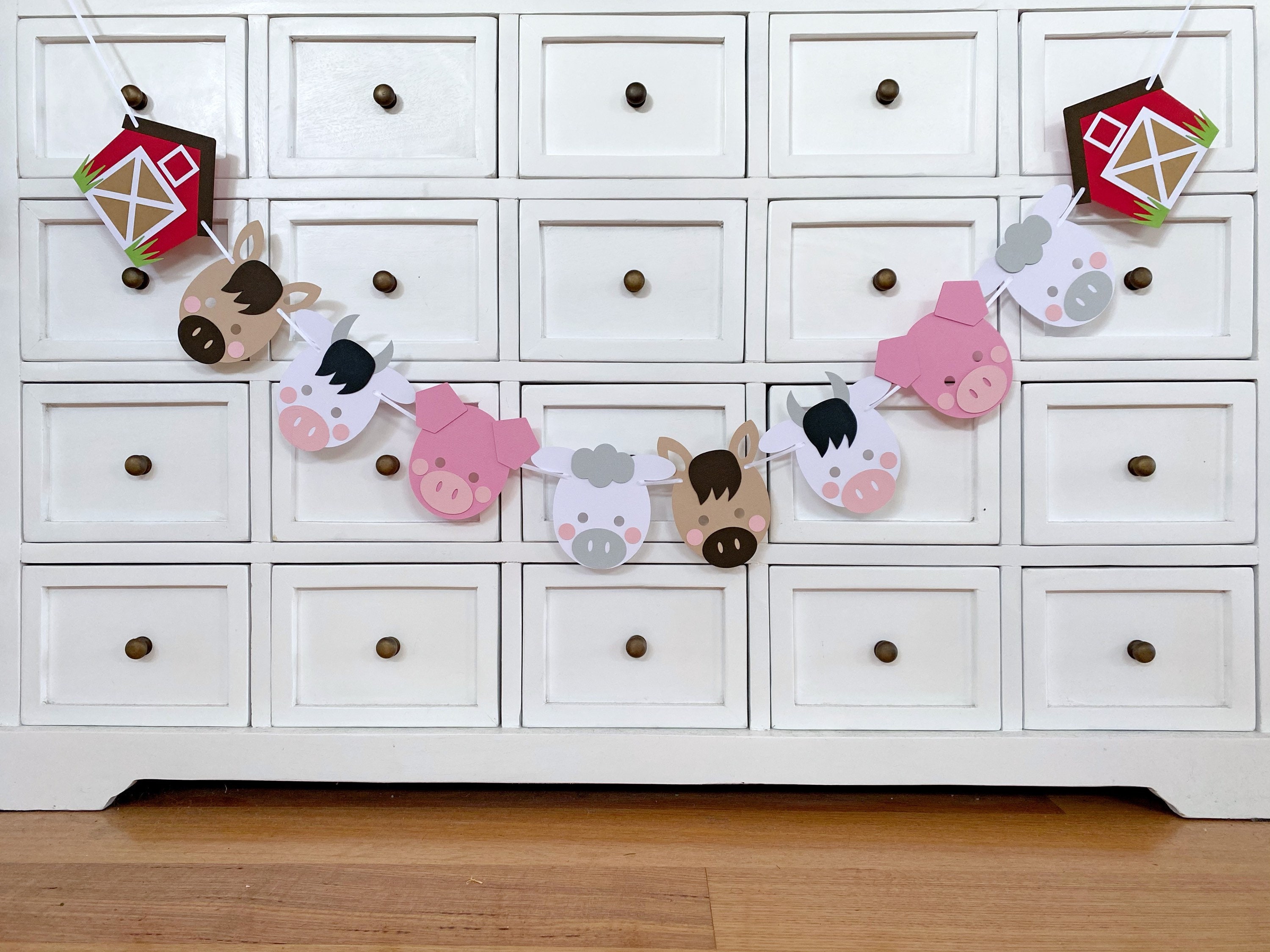 Farm Animals Banner. Red Barn Garland With Cow, Sheep, Pig, Horse ...