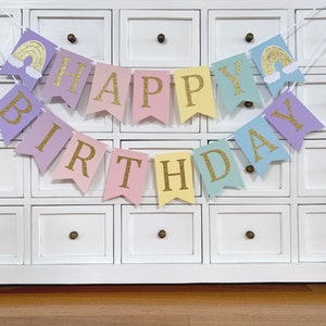 Pastel Rainbow Happy Birthday Banner. Custom Name, Party, First ...