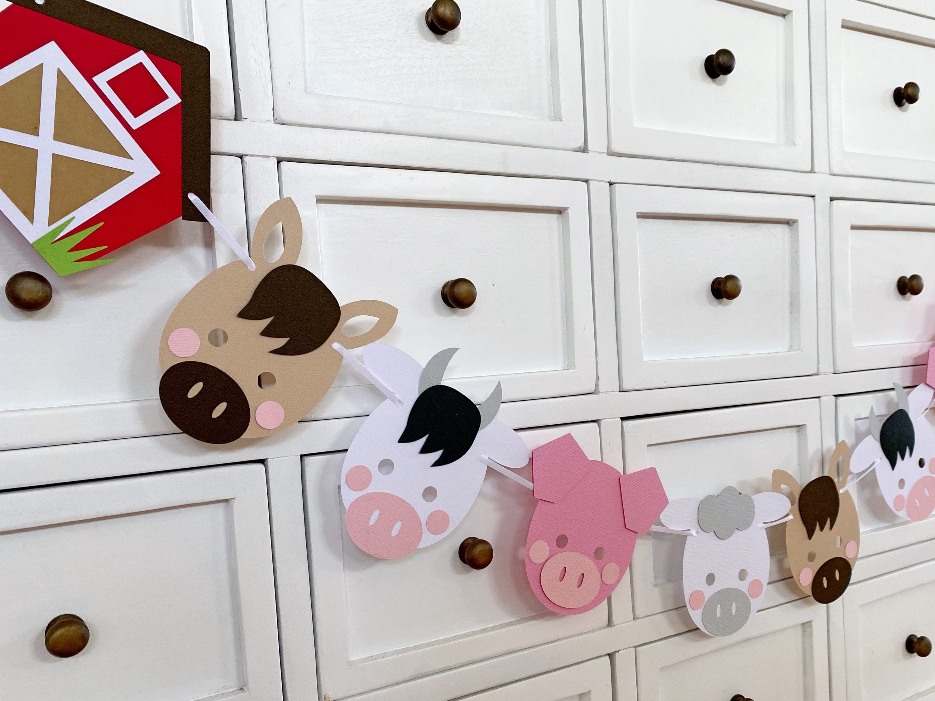 Farm Animals Banner. Red Barn Garland With Cow Sheep Pig | Etsy Australia