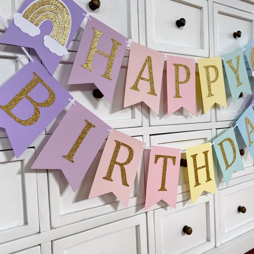 Pastel Rainbow Happy Birthday Banner. Custom Name Party | Etsy Australia