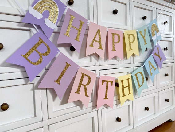 Pastel Rainbow Happy Birthday Banner. Custom Name Party | Etsy Australia