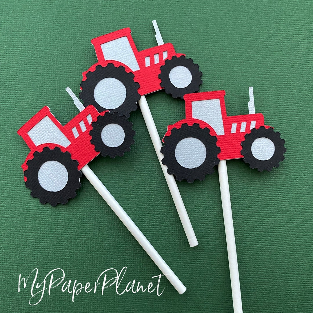 Tractor Cupcake Toppers. Farm Party, Red or Green. Birthday Party Decor ...