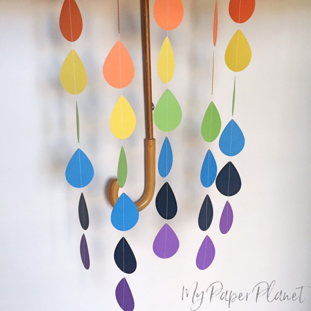 Raindrop Garlands. Rainbow Raindrop Backdrop. Paper Rain Drops. Rainbow ...