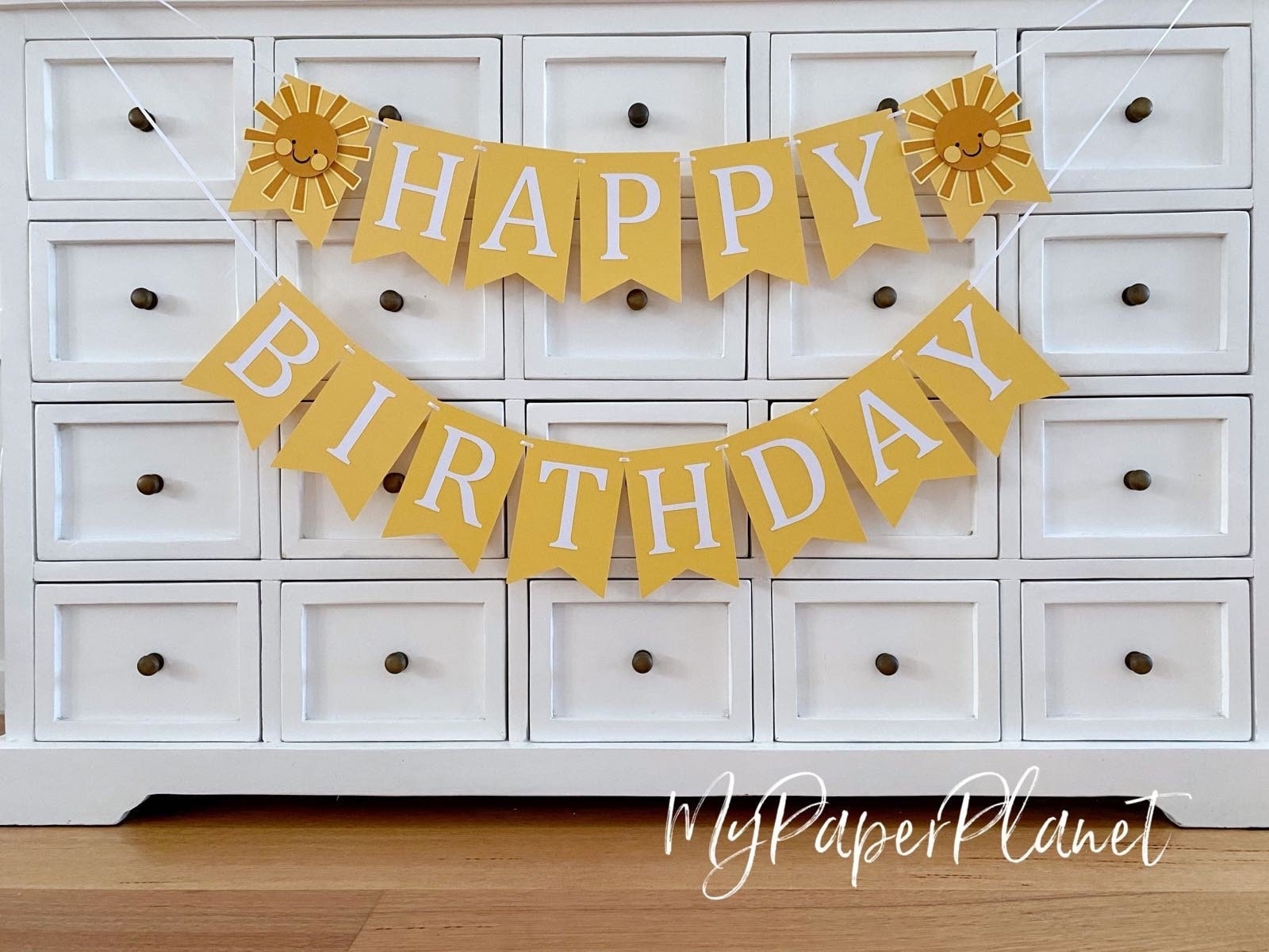 Sunshine Happy Birthday Banner. Add Custom Name. Boho Sun, First Lap ...