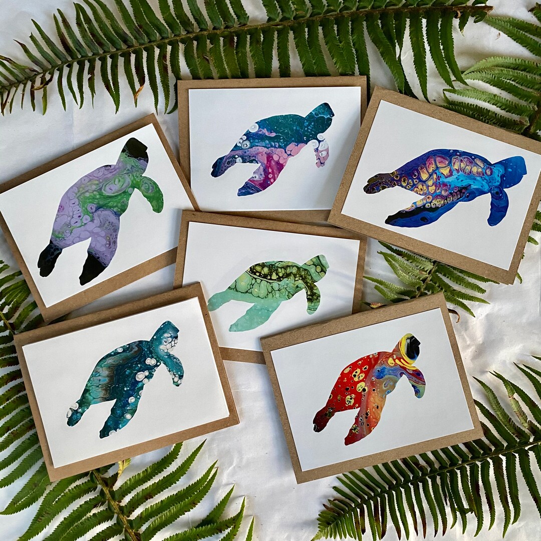 Sea Turtle Honu Acrylic Pour Art Prints Card or Card Set - Etsy
