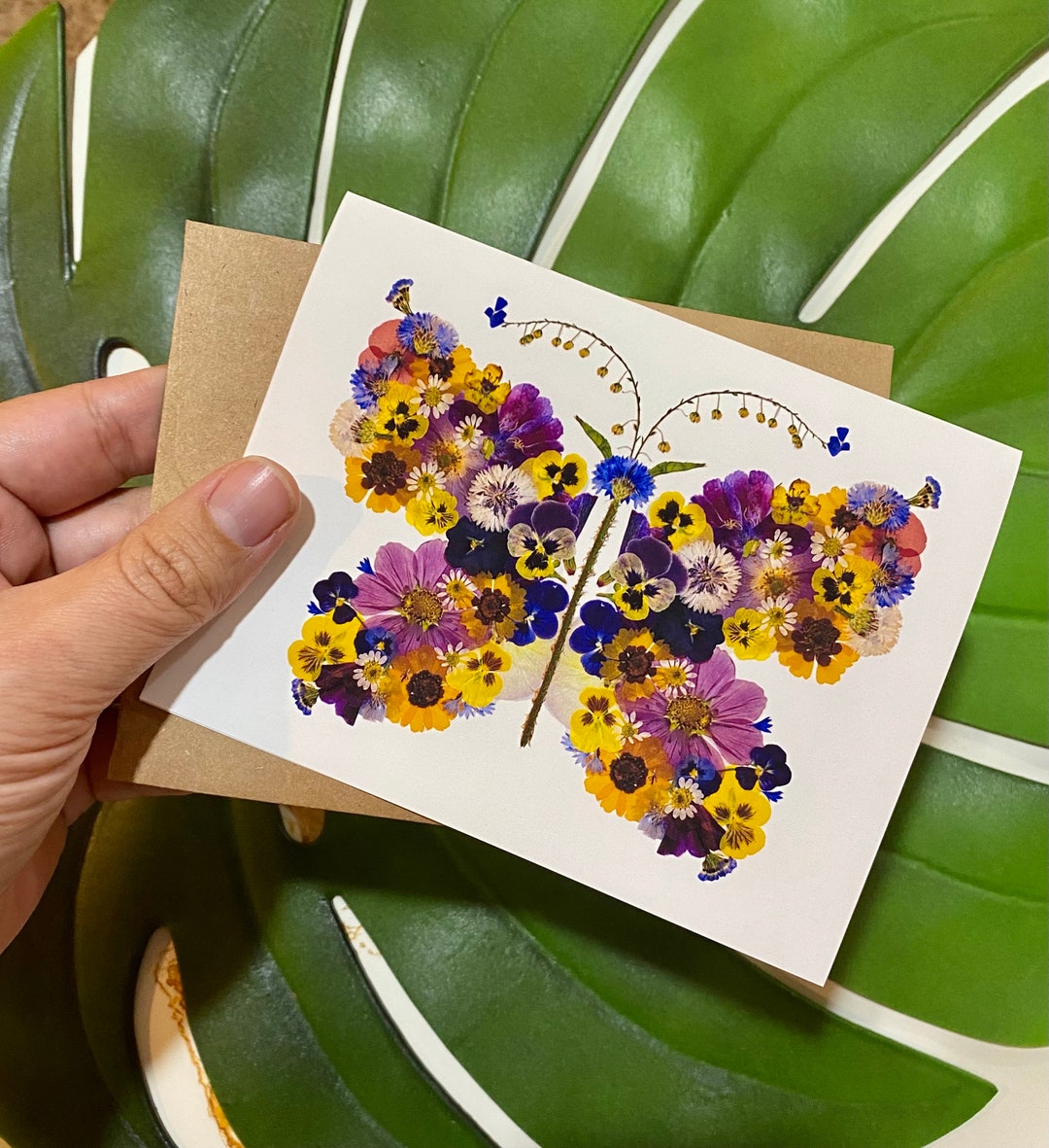 Pressed Flower Butterfly Print Greeting Card Wildflowers Poppy Viola Pansy Chamomile Art - Etsy