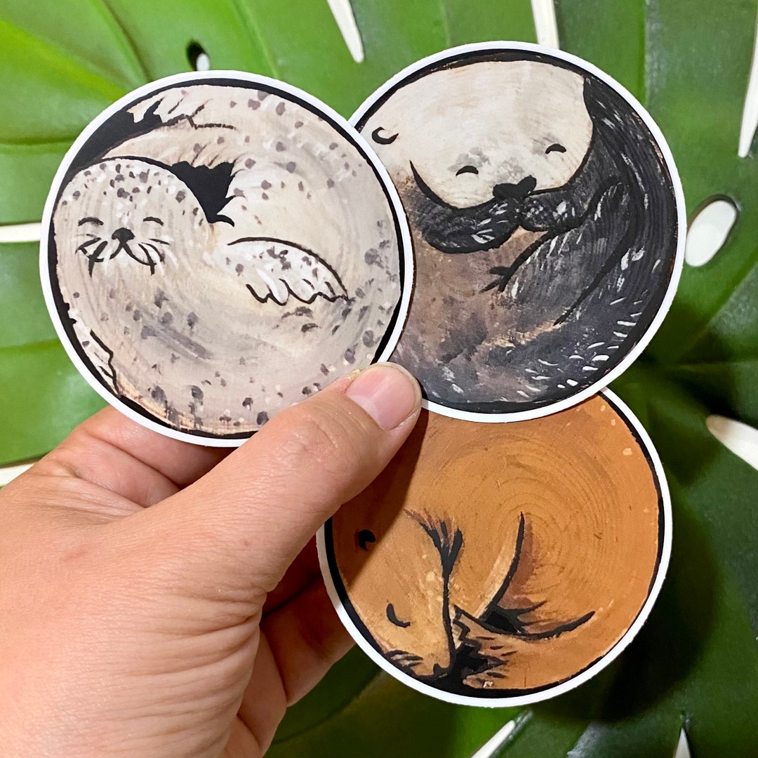 Sea Otter Sea Lion Harbor Seal Matte Water Bottle Computer Bumper ...