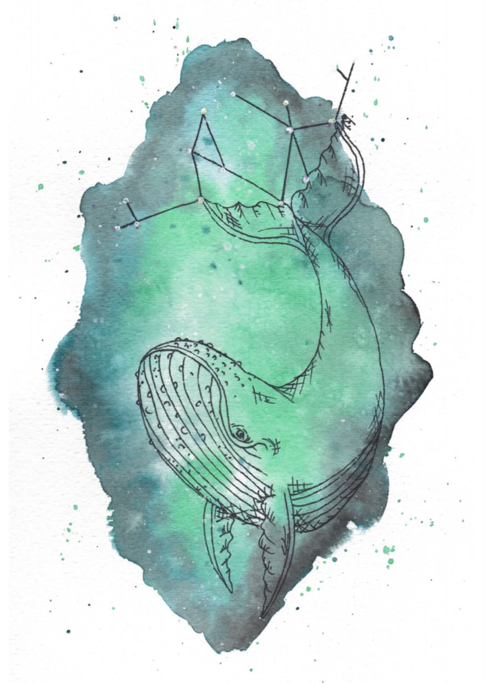 Space Whales Constellation Galaxy Watercolor Drawing Prints | Etsy
