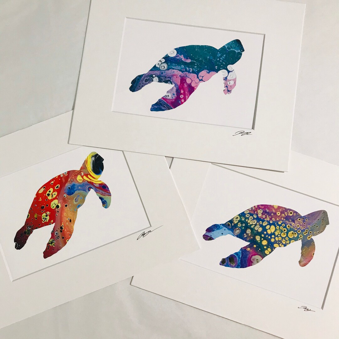 Sea Turtle Acrylic Pour Painting Prints - Etsy