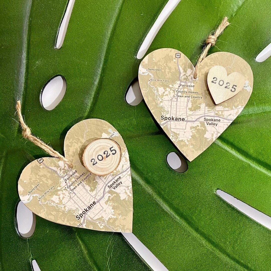 Spokane Washington Map Heart Shaped 2025 Wood Ornament - Etsy