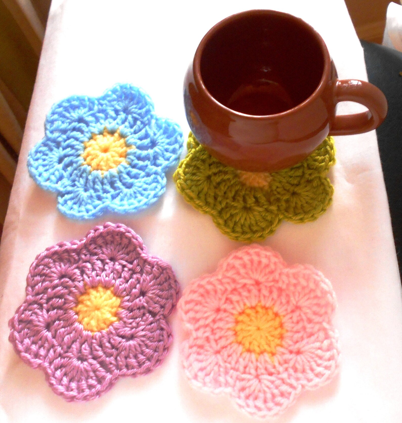 Flower Coasters -set of 4. Blue Green Pink Lavender Handmade Crochet ...