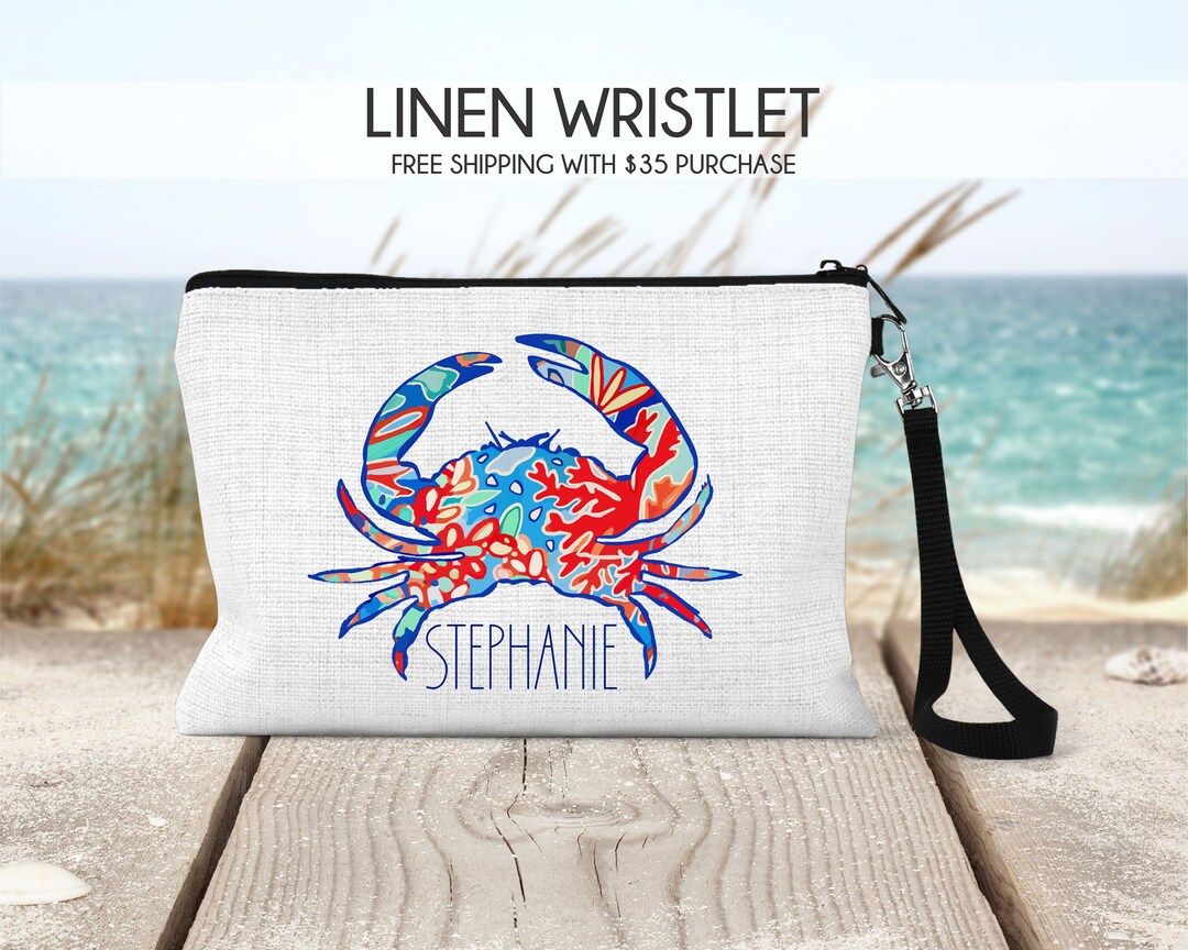 Crab Makeup Bag, Watercolor Crab Makeup Bag, Crab Bag, Girls Trip Bag ...