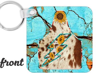 Personalized Cow Ear Tag Keychain Monogrammed Cow Print - Etsy