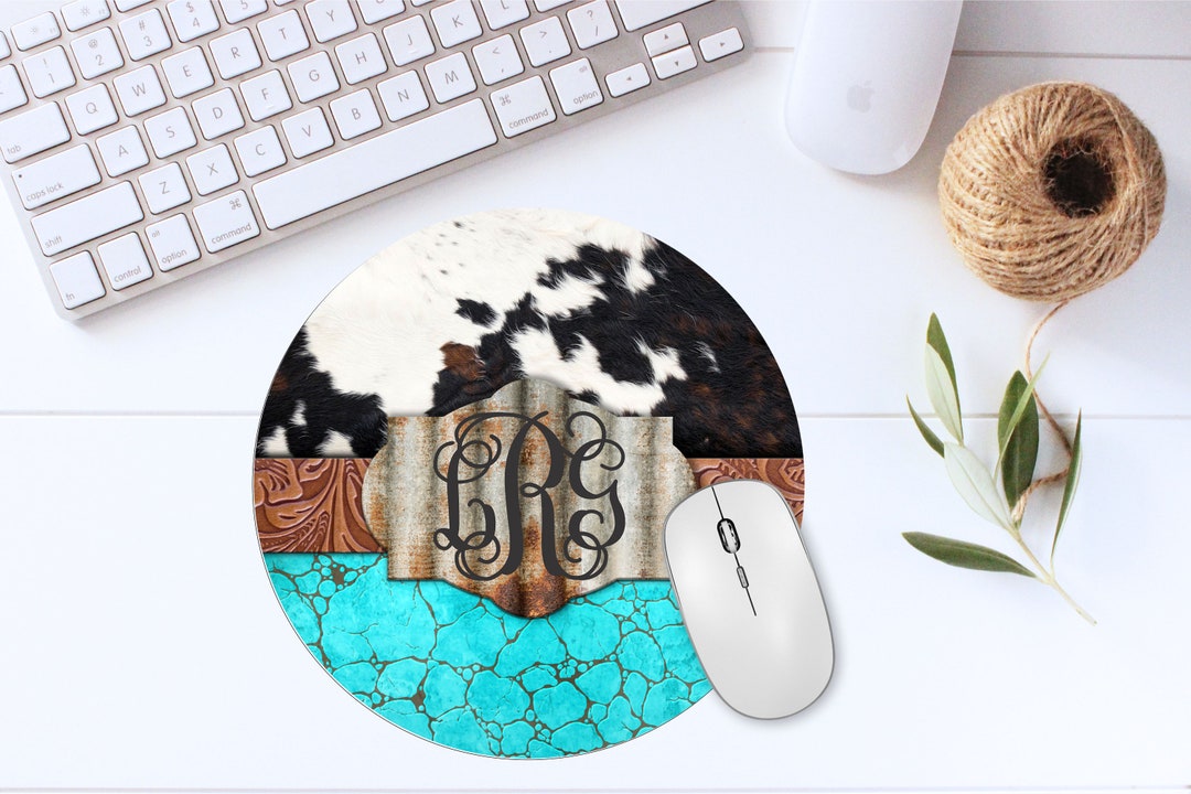 Mousepad, Cowhide Mousepad, Cowhide and Turquoise Mousepad, Rustic ...