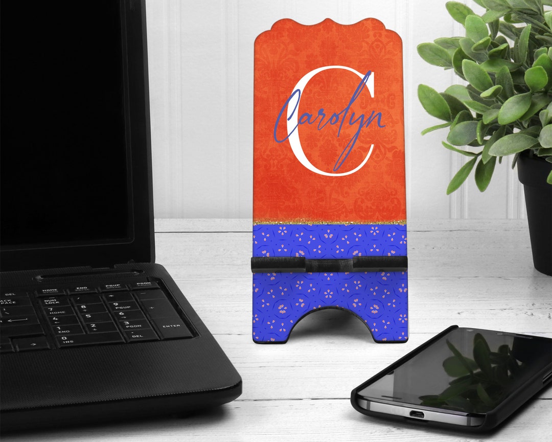 Phone Stand, Orange and Blue Phone Stand, Girly Phone Stand, Desk ...