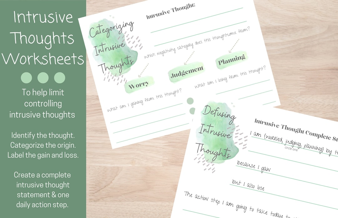 Intrusive Thoughts Worksheets- 2 Digital, Printable, PDF Files. to Help ...