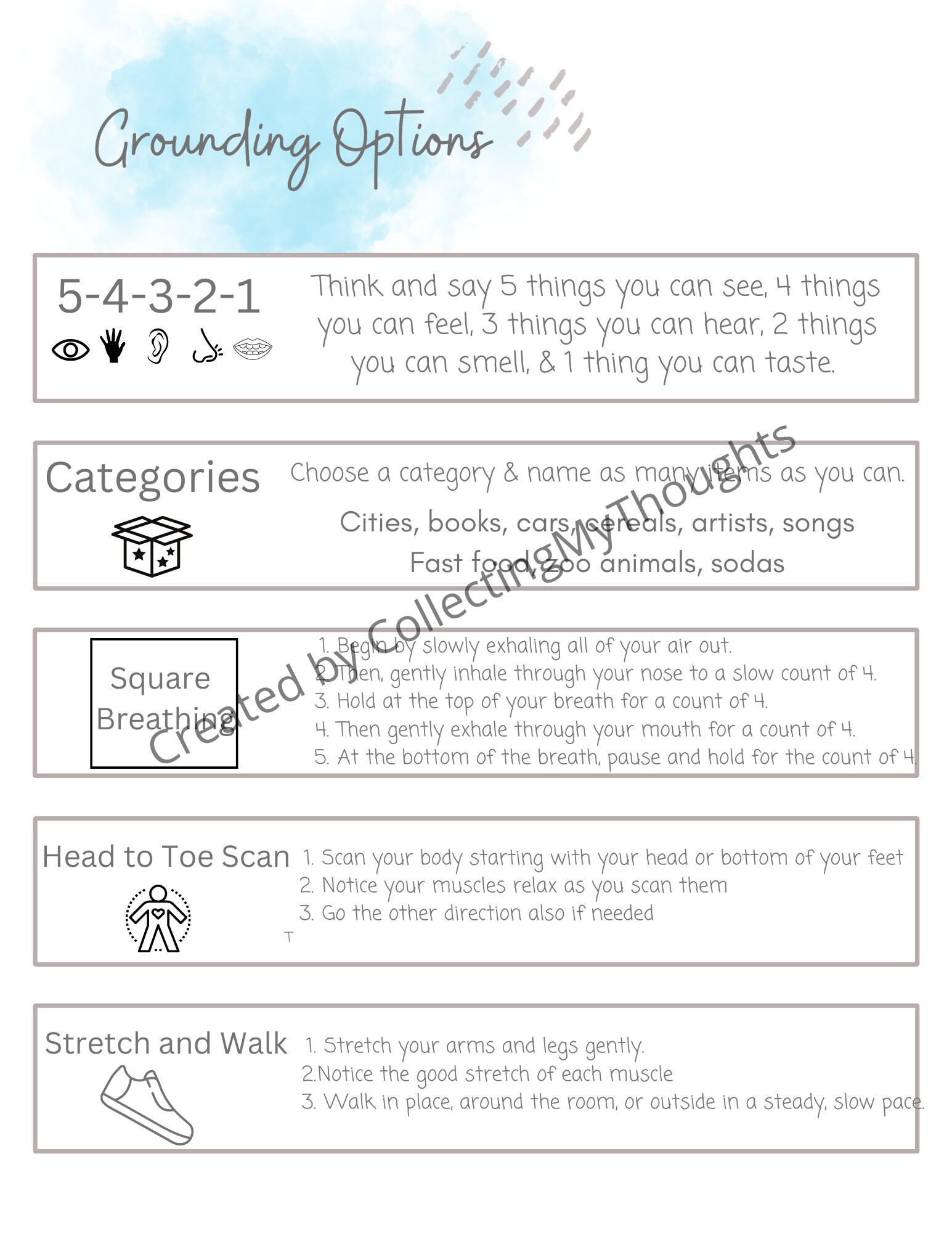 Grounding Options, Includes 7 Digital PDF Printable Worksheets ...